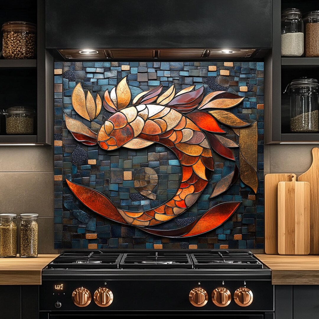 Koi Fish Glass Backsplash, Tempered Glass Backsplash, Kitchen ...