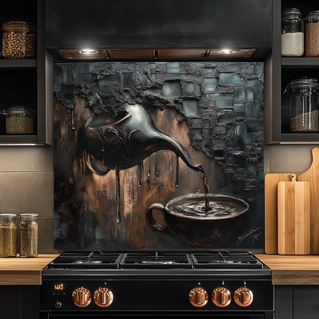 Coffee Art Design Glass Backsplash, Tempered Glass Backsplash, Kitchen ...