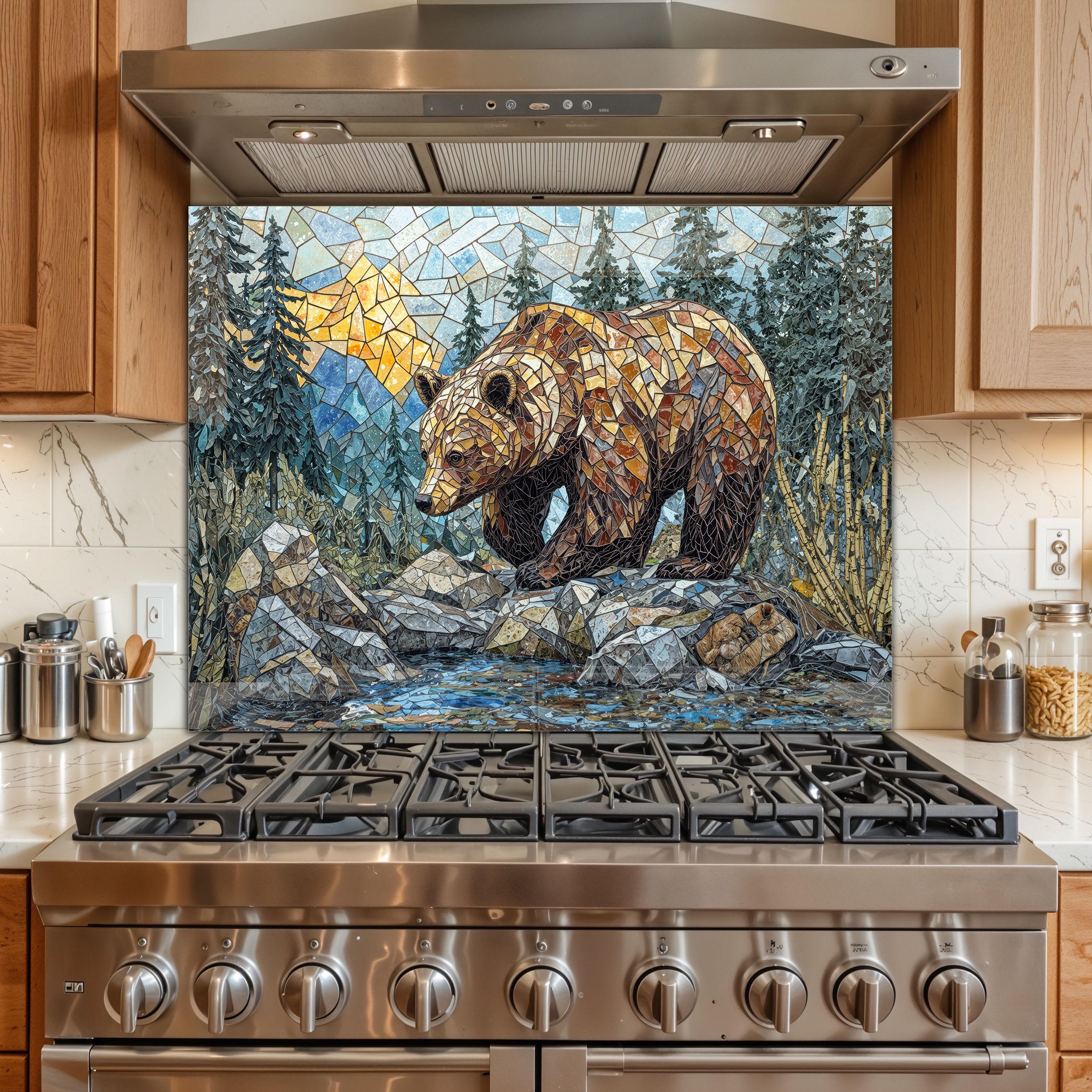 Grizzly Bear Tempered Glass Kitchen Backsplash – Mountain Mosaic - Etsy