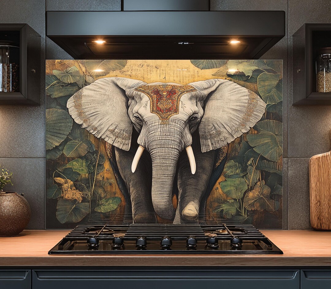 Tempered Glass Backsplash, Elephant Glass Backsplash for Kitchen, Stove ...