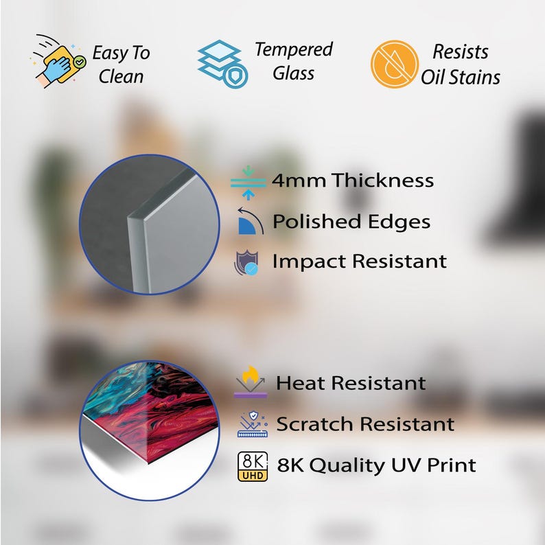 Tempered Glass Backsplash for Kitchen - Easy to Clean, Heat Resistant ...