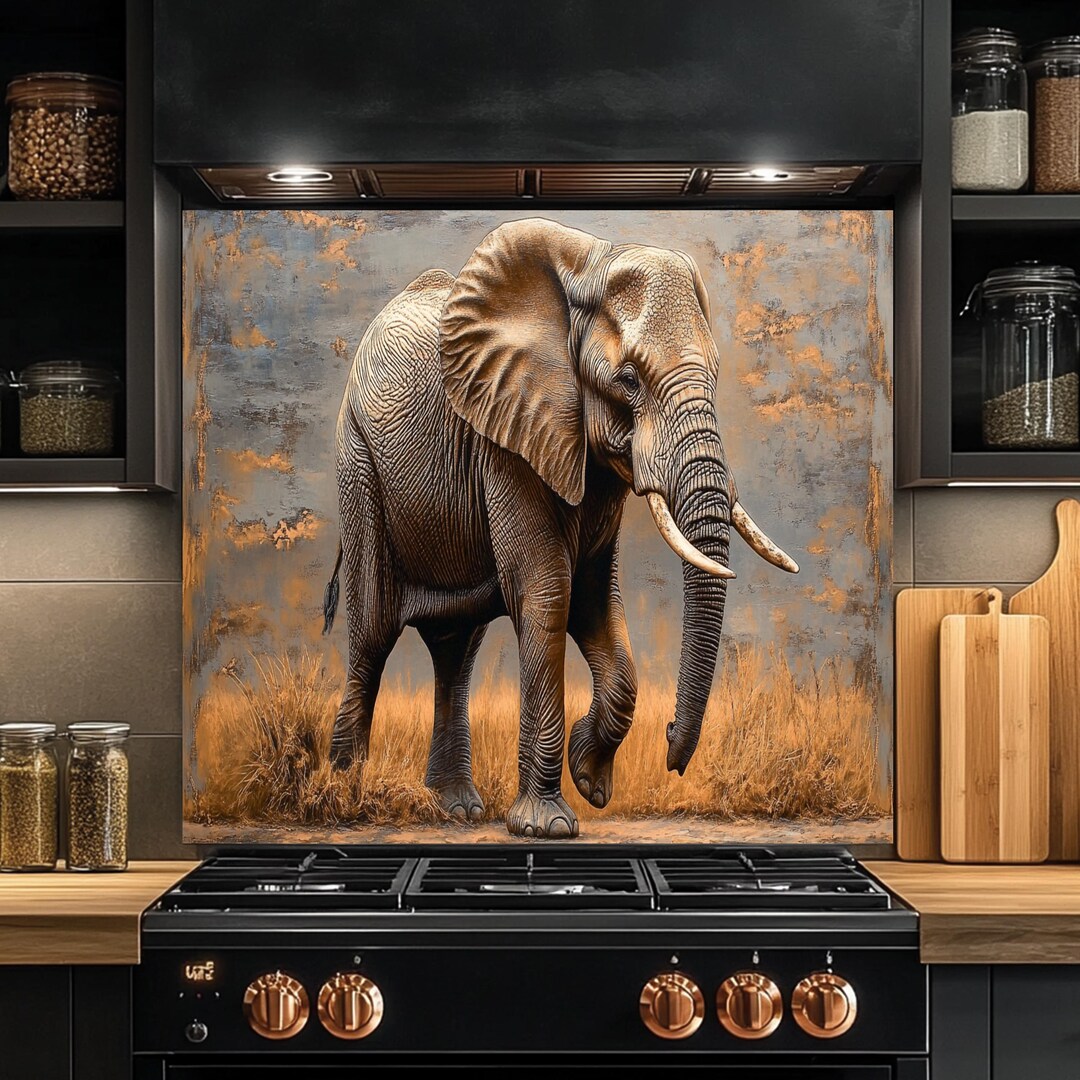 Elephant Glass Backsplash, Tempered Glass Backsplash, Copper Look ...
