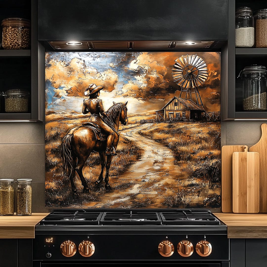 Tempered Glass Backsplash, Cowgirl Glass Backsplash, Rustic Kitchen ...