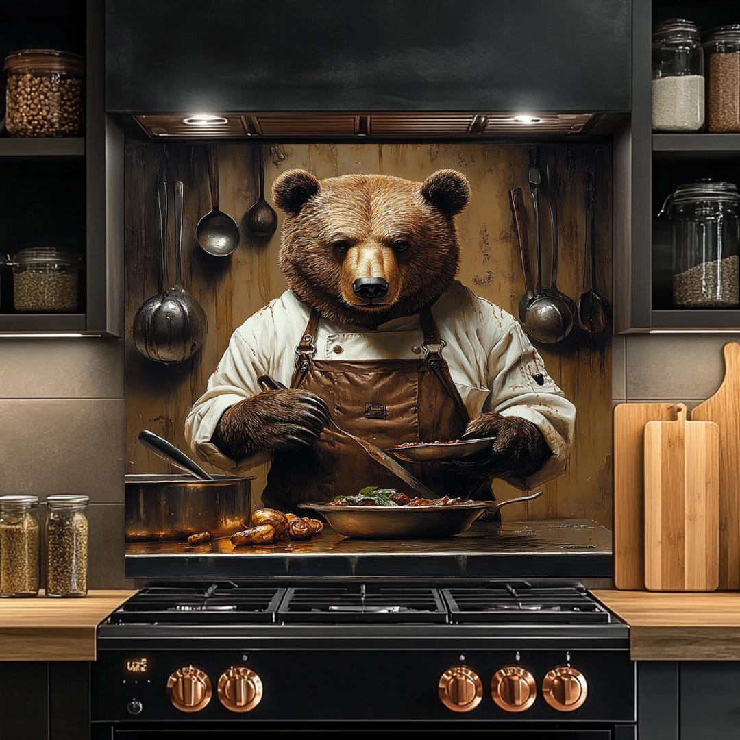Chef Bear Glass Backsplash, Tempered Glass Backsplash, Kitchen ...