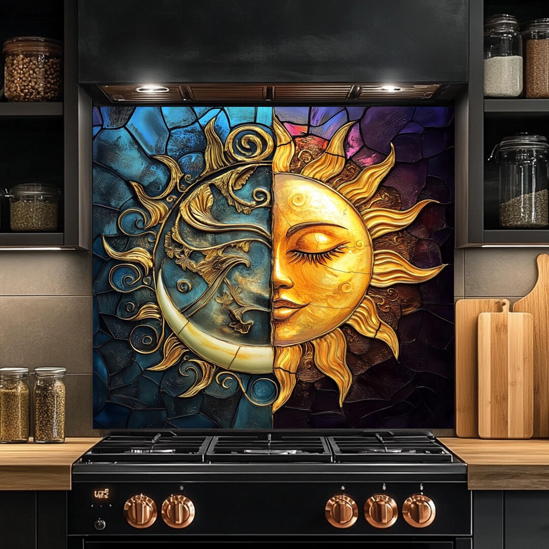 Tempered Glass Backsplash, Sun and Moon Glass Backsplash, Kitchen ...