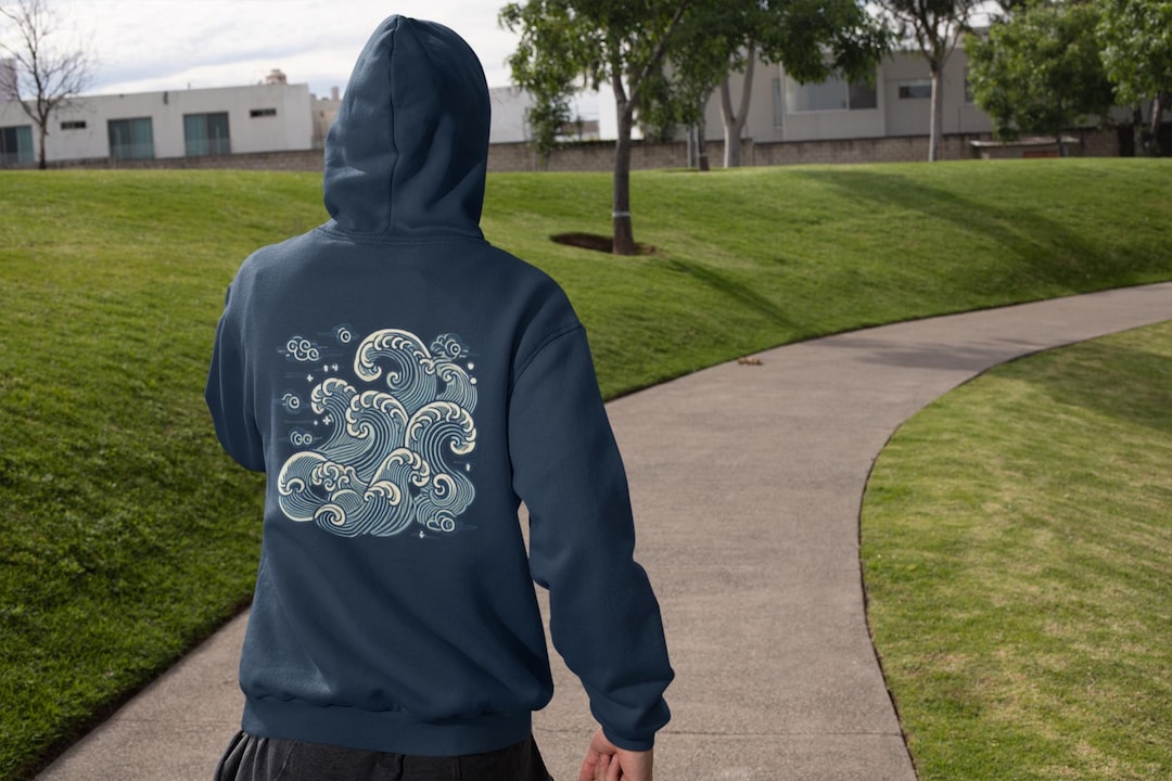 Japanese Wave Hoodie, Asian Ocean Pullover, Samurai Style Sweater ...