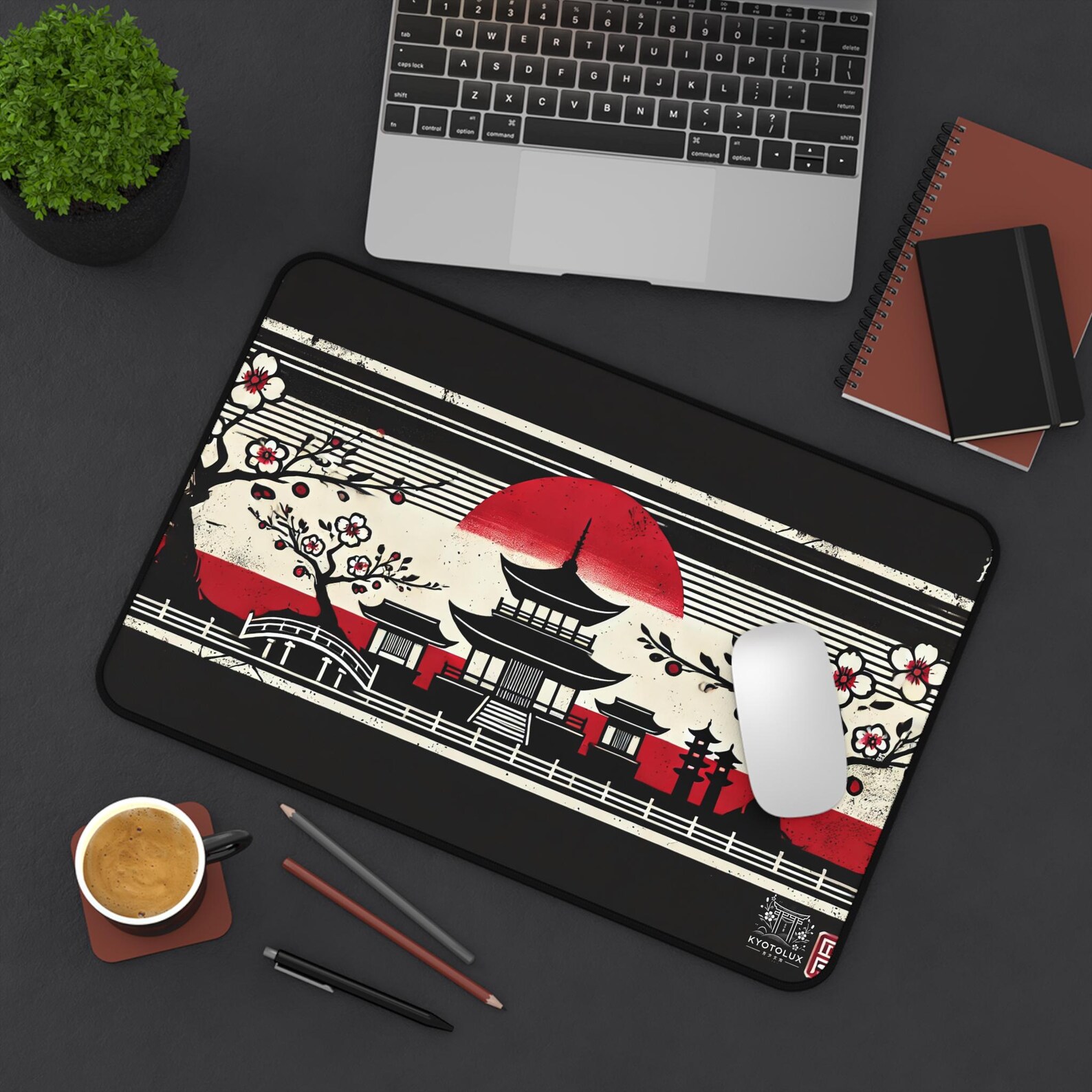 Japanese Village Desk Mat, Traditional Mouse Pad, Workstation Decor ...