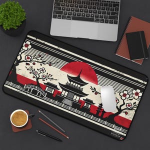 Japanese Village Desk Mat, Traditional Mouse Pad, Workstation Decor ...
