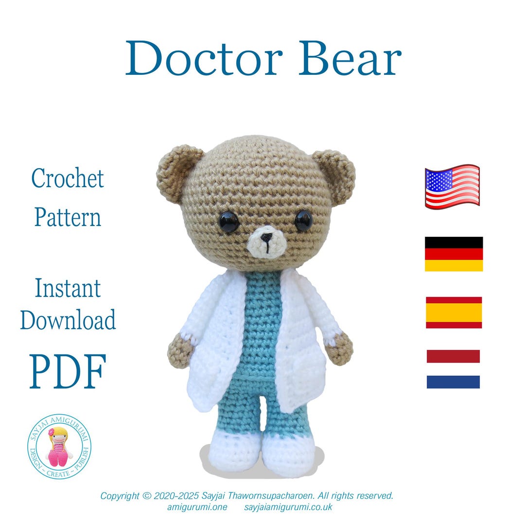 PDF Crochet Pattern, Amigurumi Doctor Beary Bear, English, German ...