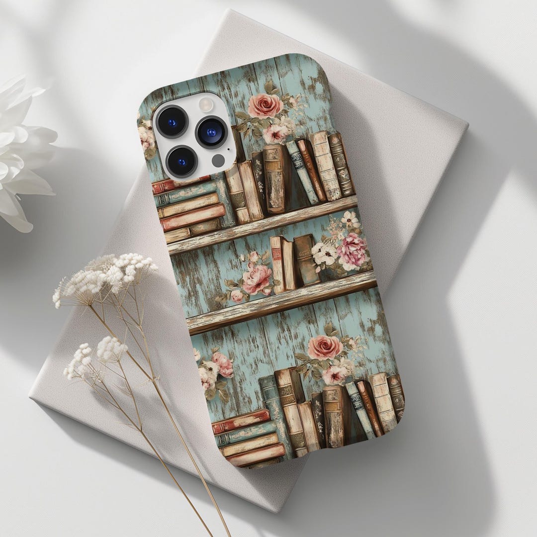 Vintage Cottagecore Bookshelf Books Lover Tough Phone Case, Floral ...