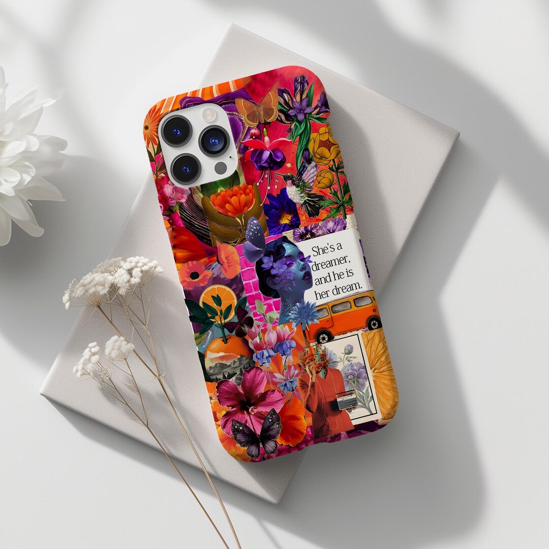 Orange-pink Aesthetic Cute Collage Phone Case, She is A Dreamer Motto ...