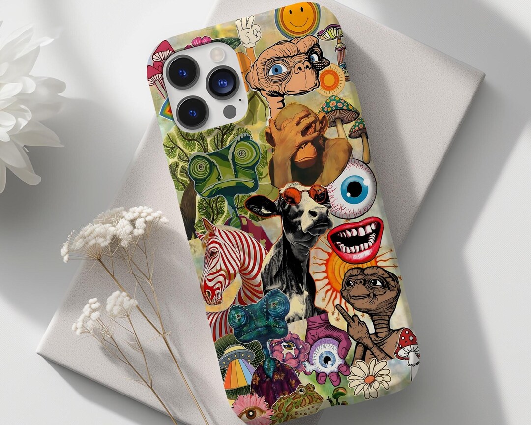 Trippy Psychedelic Collage Phone Case, Retro - Etsy