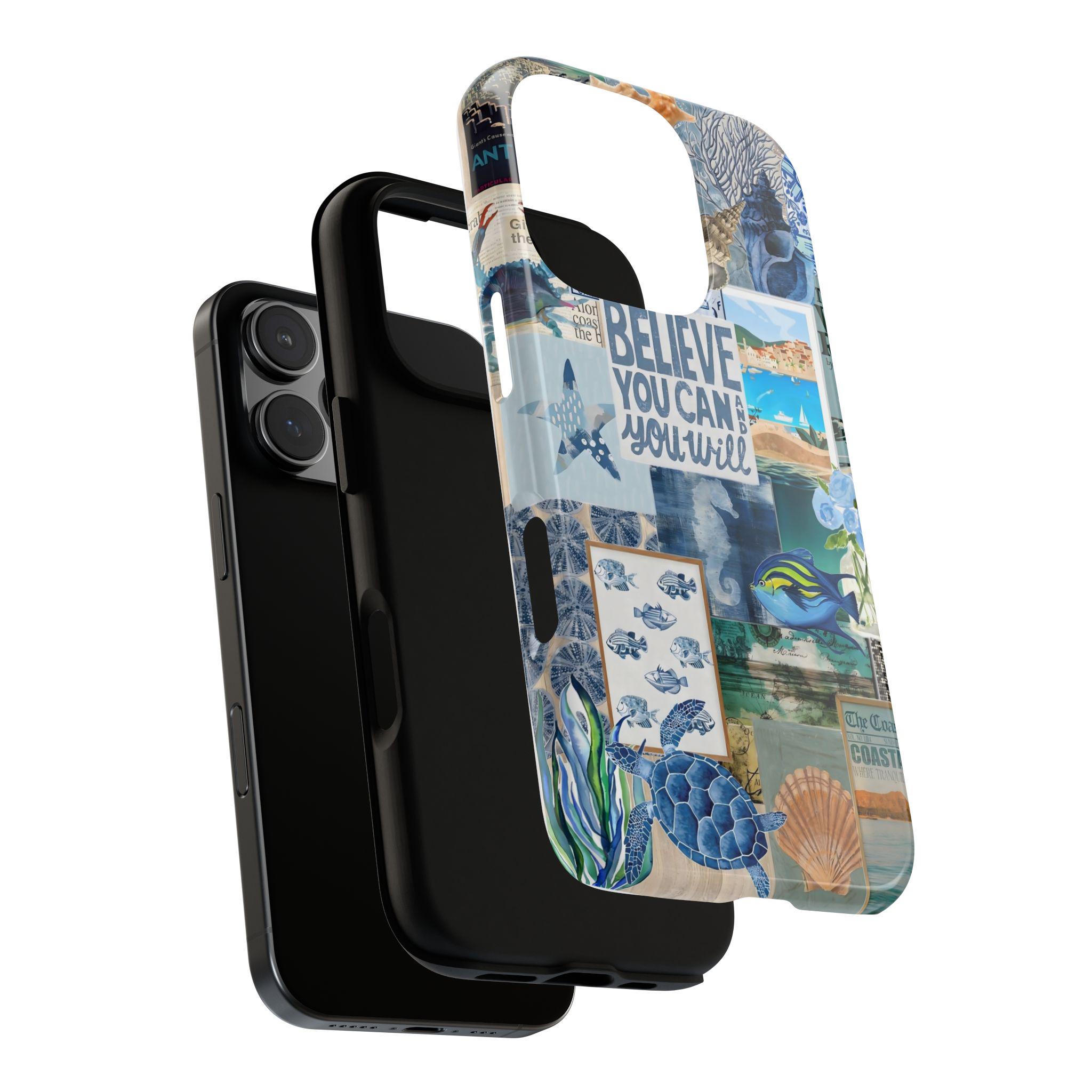 Believe Yourself Beachy Blue Art Aesthetic Collage Phone Case, Trendy ...