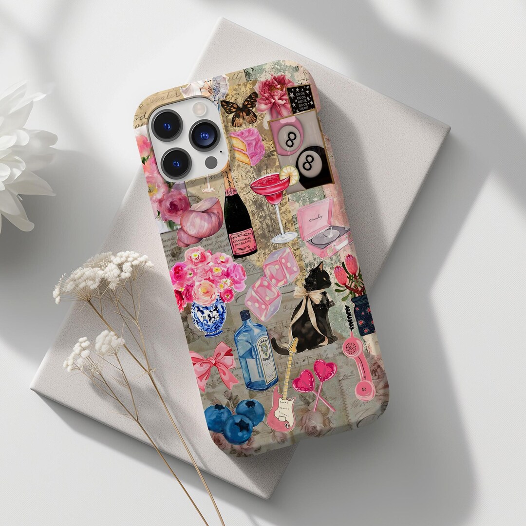 8 Ball Pink Coquette Eight Ball Vine Flower Collage Aesthetic Phone Case, Chance Charm Tough ...