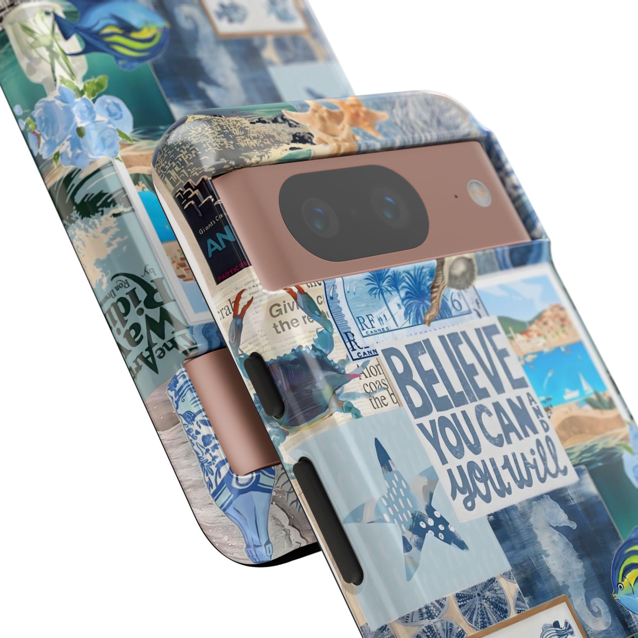 Believe Yourself Beachy Blue Art Aesthetic Collage Phone Case, Trendy ...