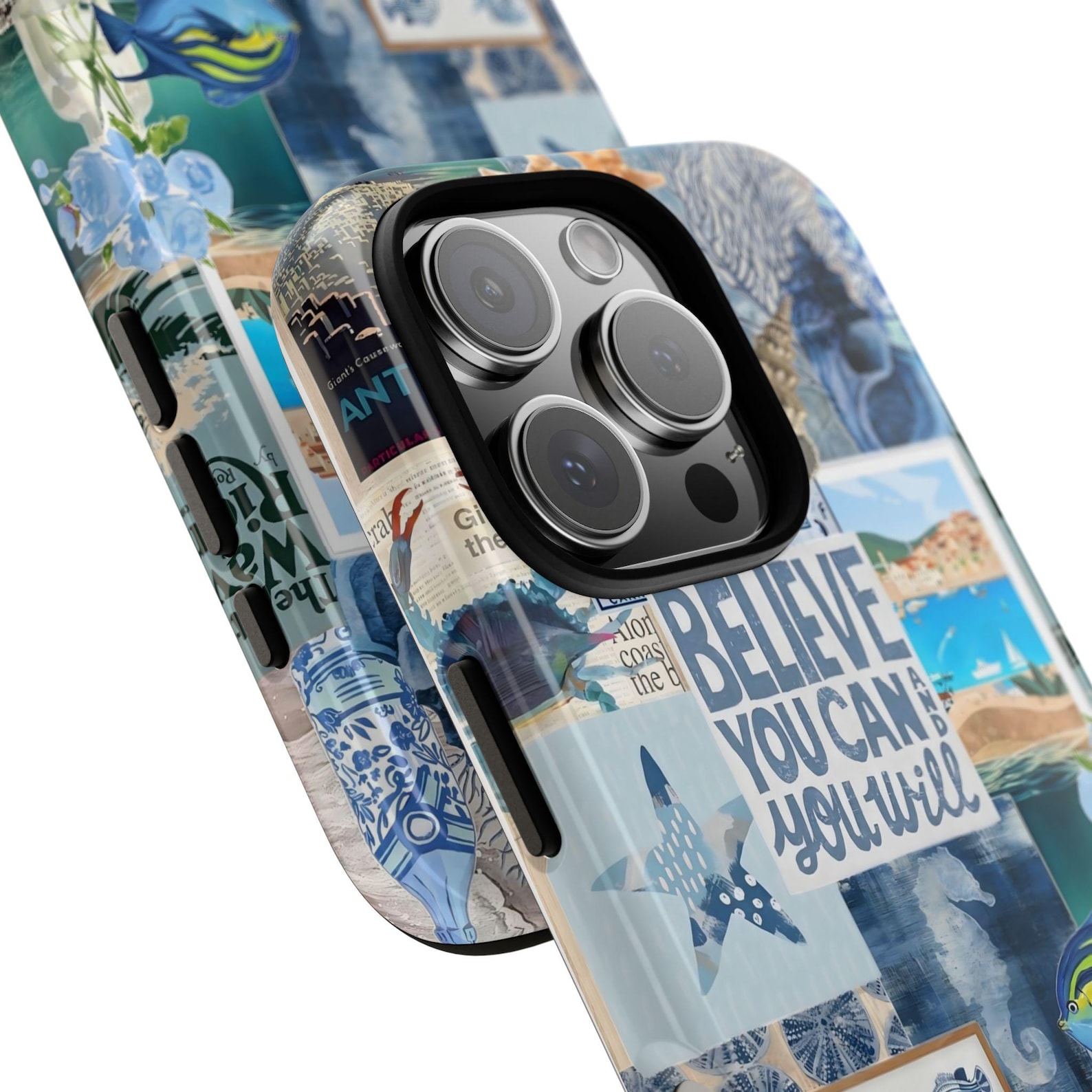 Believe Yourself Beachy Blue Art Aesthetic Collage Phone Case, Trendy ...