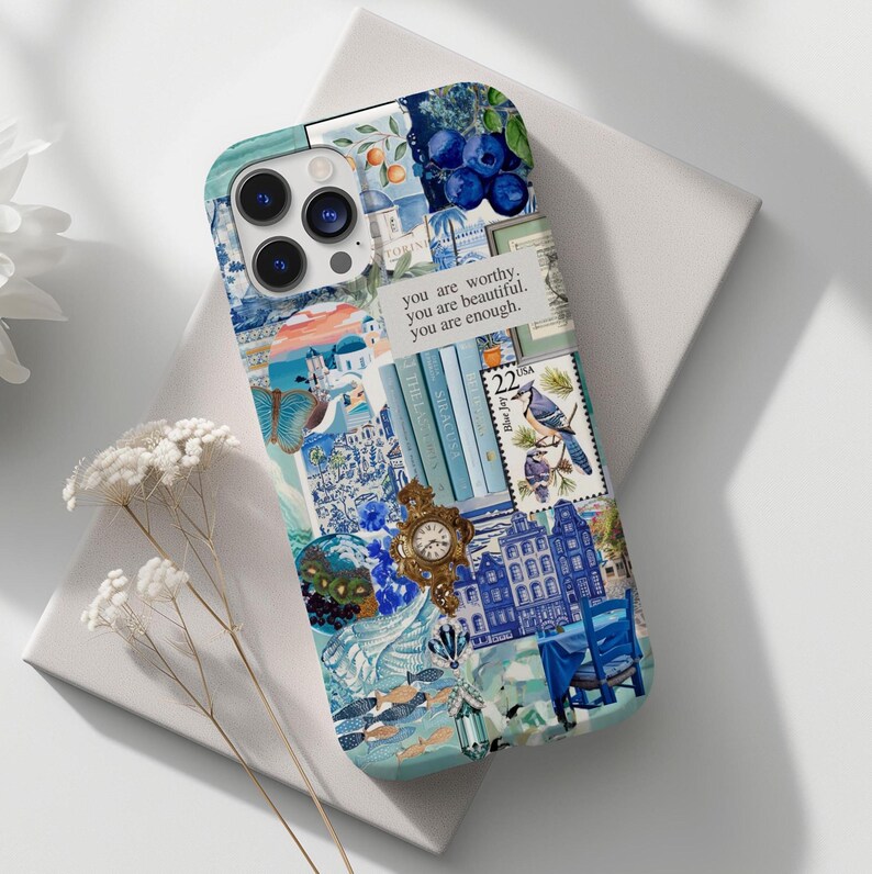 You Enough Beautiful Worthy Themed Stamp Coastal Blue Collage Aesthetic ...