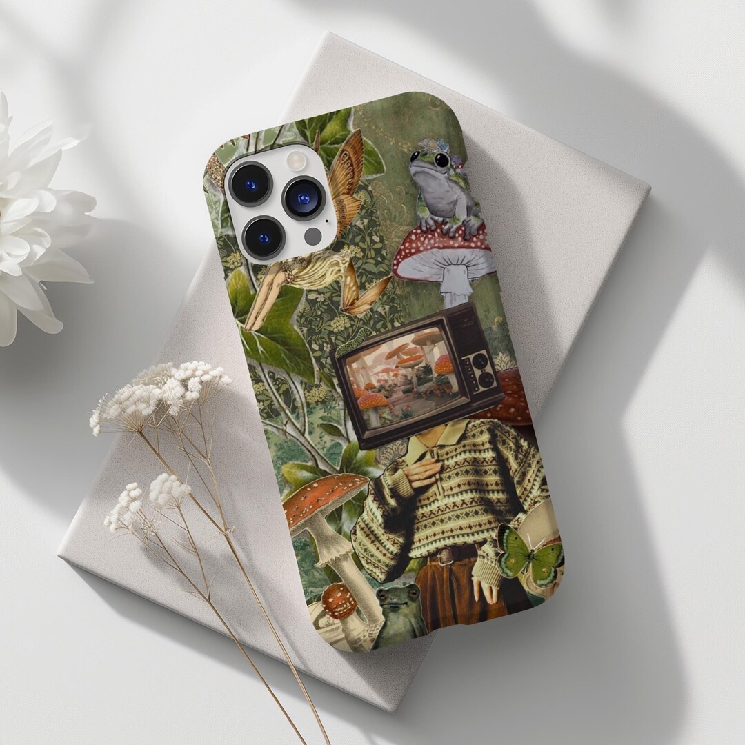 Psychedelic Aesthetic 70's Retro Phone Case, Hippie Mushroom Frog ...