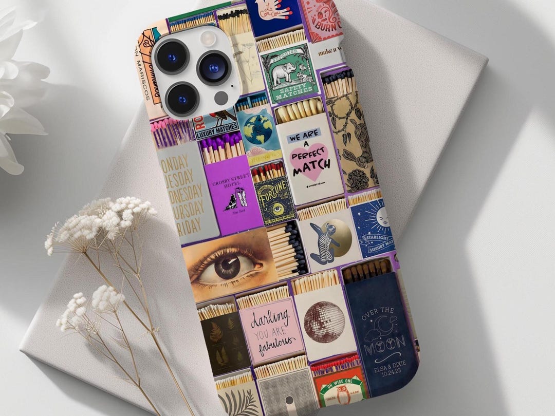 Retro Matchbox Art Collage Phone Case, Vintage Matchbook Aesthetic ...