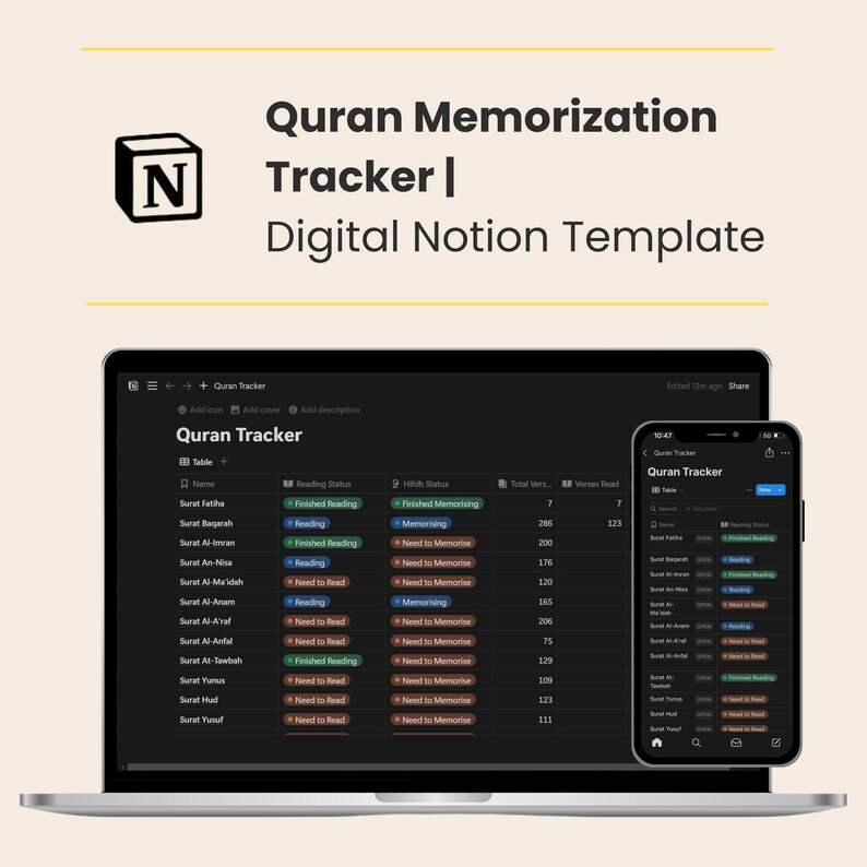 Digital Quran Memorization Notion Tracker - Etsy