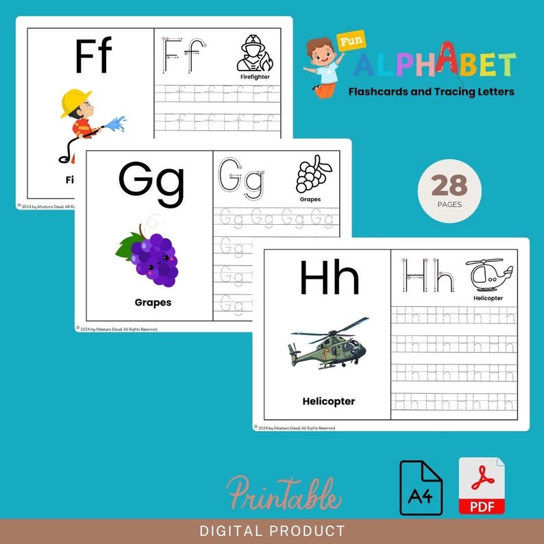 Printable Alphabet Flashcard and Tracing Letter | Digital Product ...