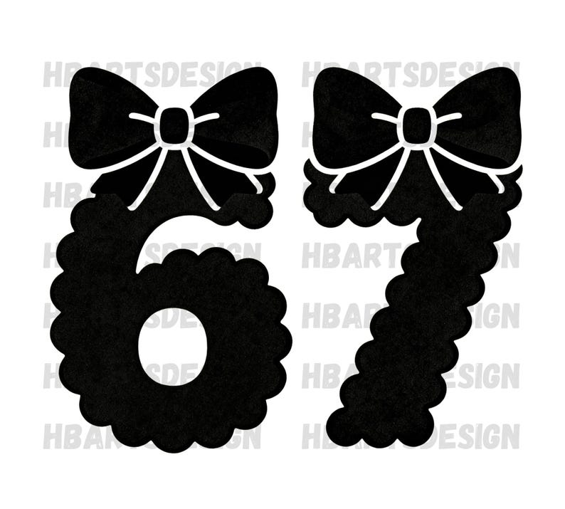 67 Coquette Meme PNG, Cute Bow Numbers Design, Girly Scalloped ...