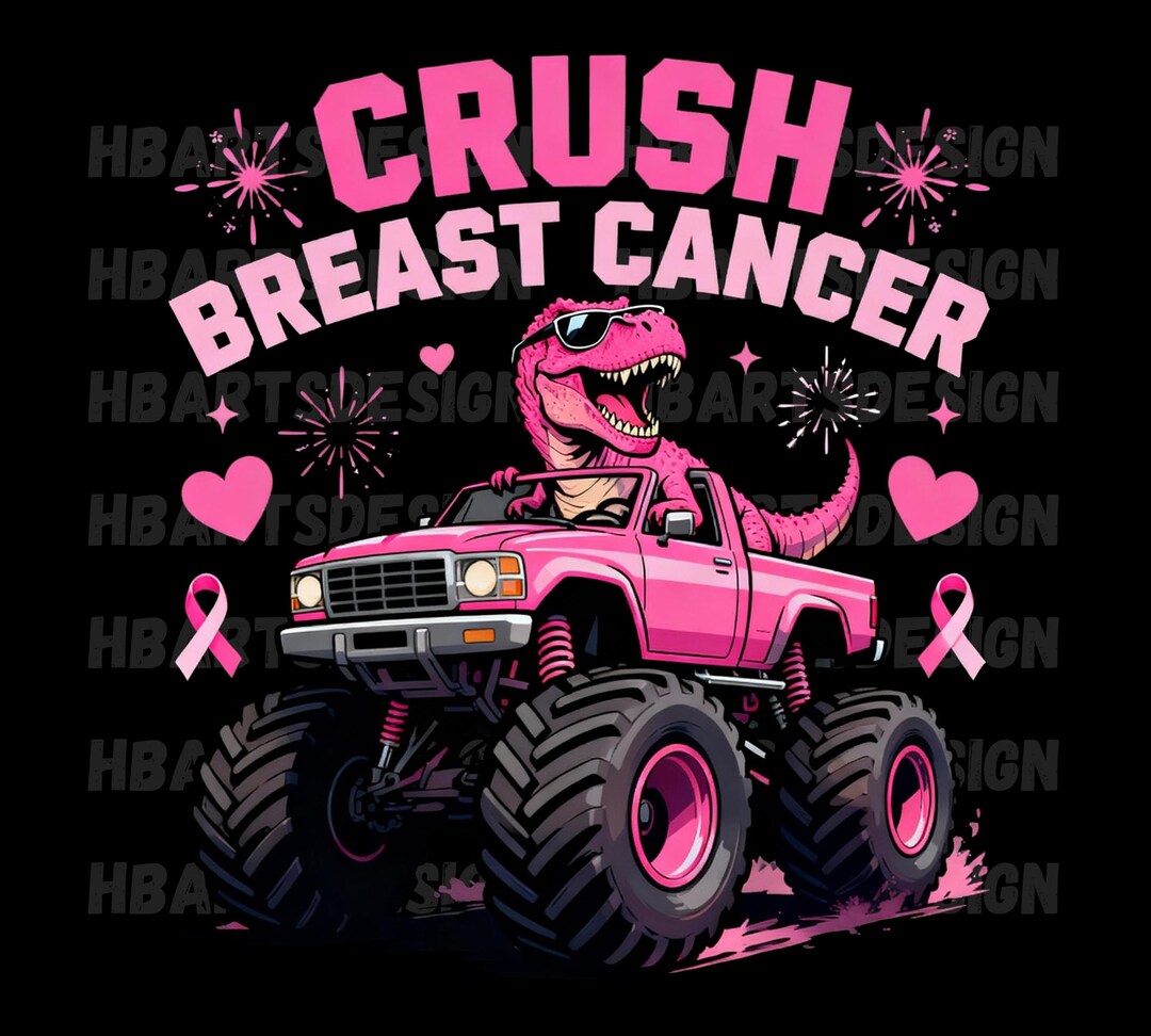Crush Breast Cancer T-rex Monster Truck PNG - Pink Ribbon Awareness ...