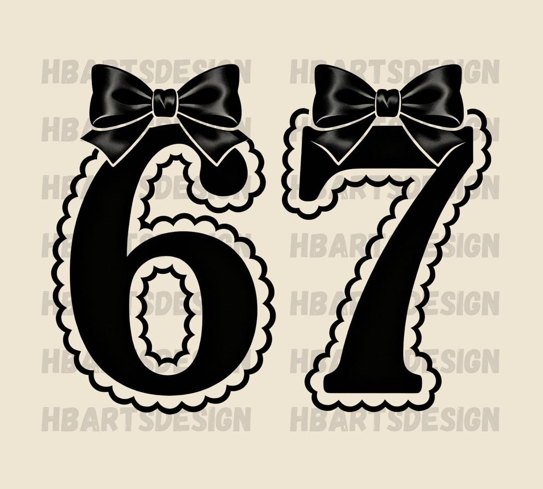 67 Coquette Meme PNG, Cute Bow Numbers Design, Girly Scalloped ...