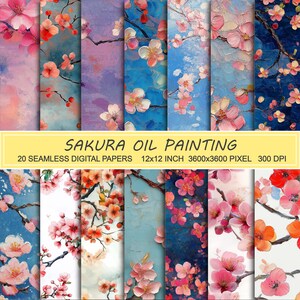 20 Sakura Oil Painting Seamless Patterns, Floral Digital Paper, Floral ...