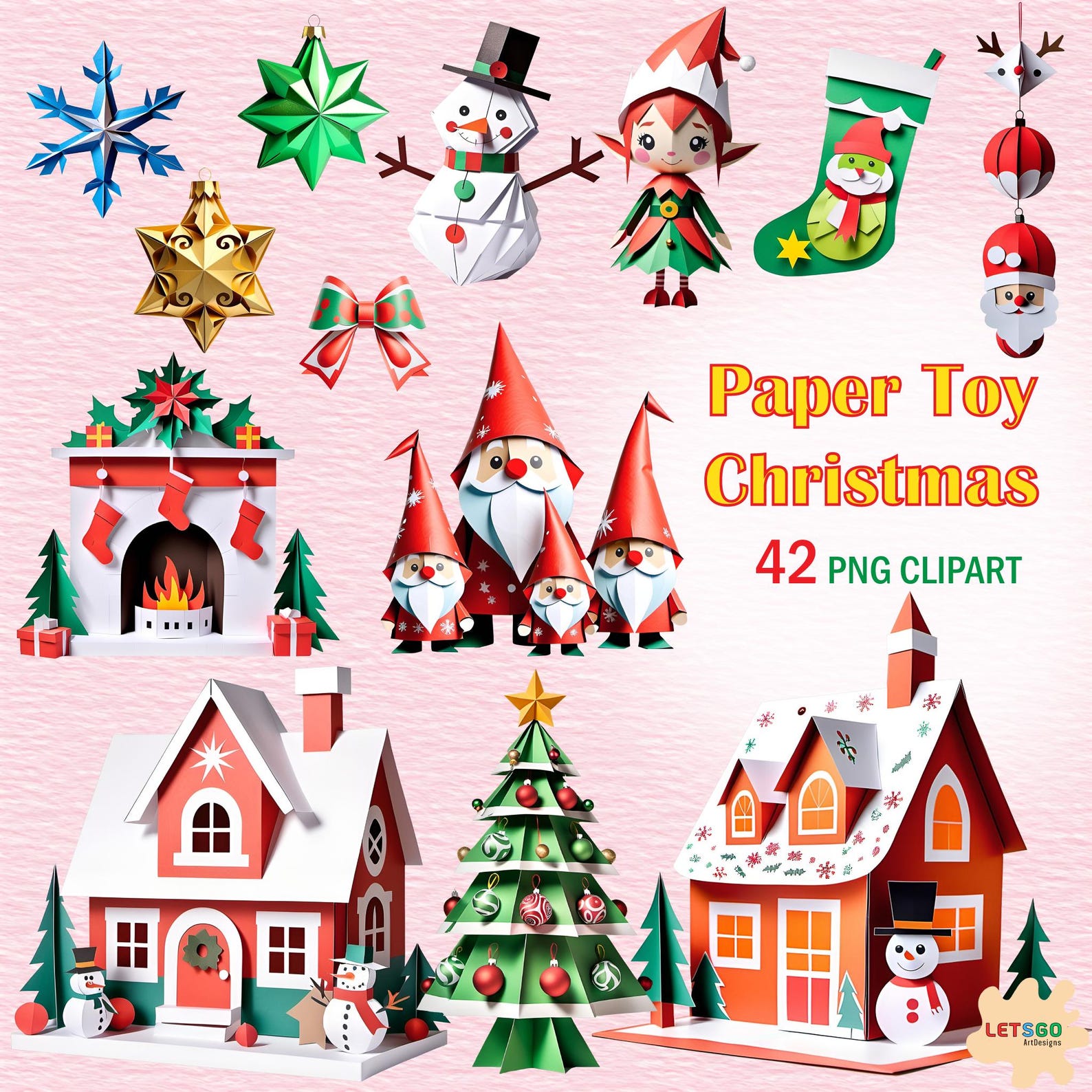Paper Toy Christmas Clipart, Cute Christmas Clipart, Cute Santa Clipart ...