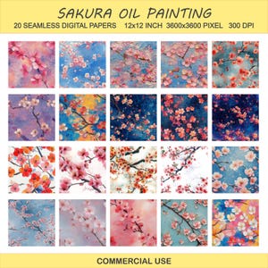 20 Sakura Oil Painting Seamless Patterns, Floral Digital Paper, Floral ...