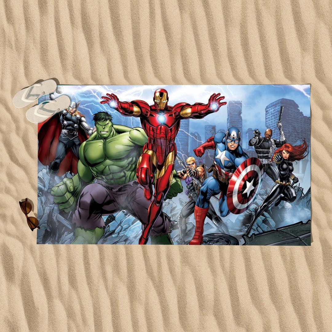 Beach Towel, Superhero Towel, Comic Hero Gift, Hulk Ironman Thor, Kids ...