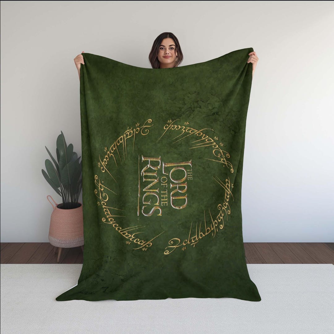 Green Color Lotr Earth Map Blanket Fleece, LOTR Earth Map Gift ...