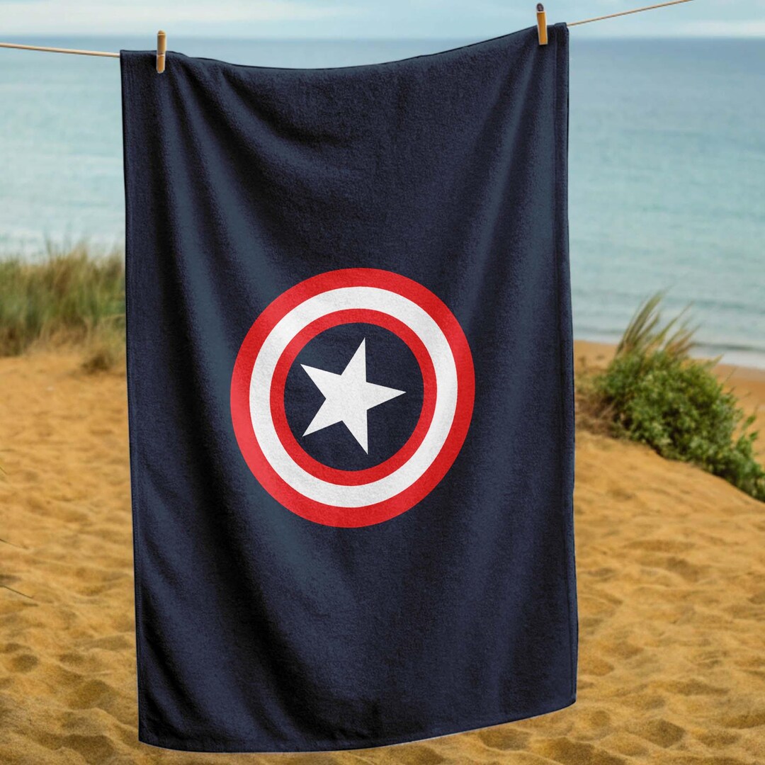 Captain America Shield Towel, Navy Blue Design, Iconic Superhero Logo ...