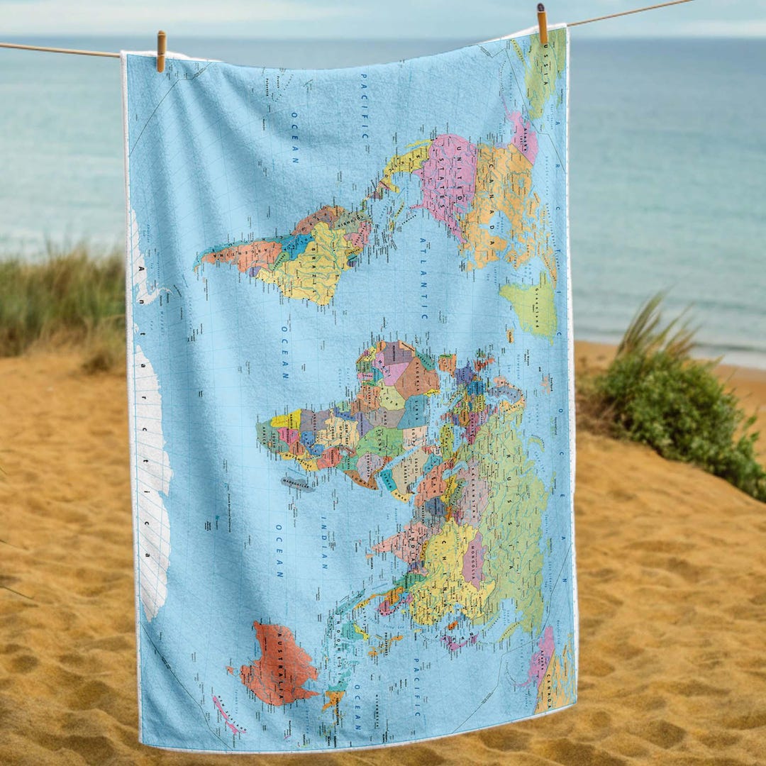 World Map Towel, Beach Map Towel, Travel Lover Gift, Colorful World Map ...