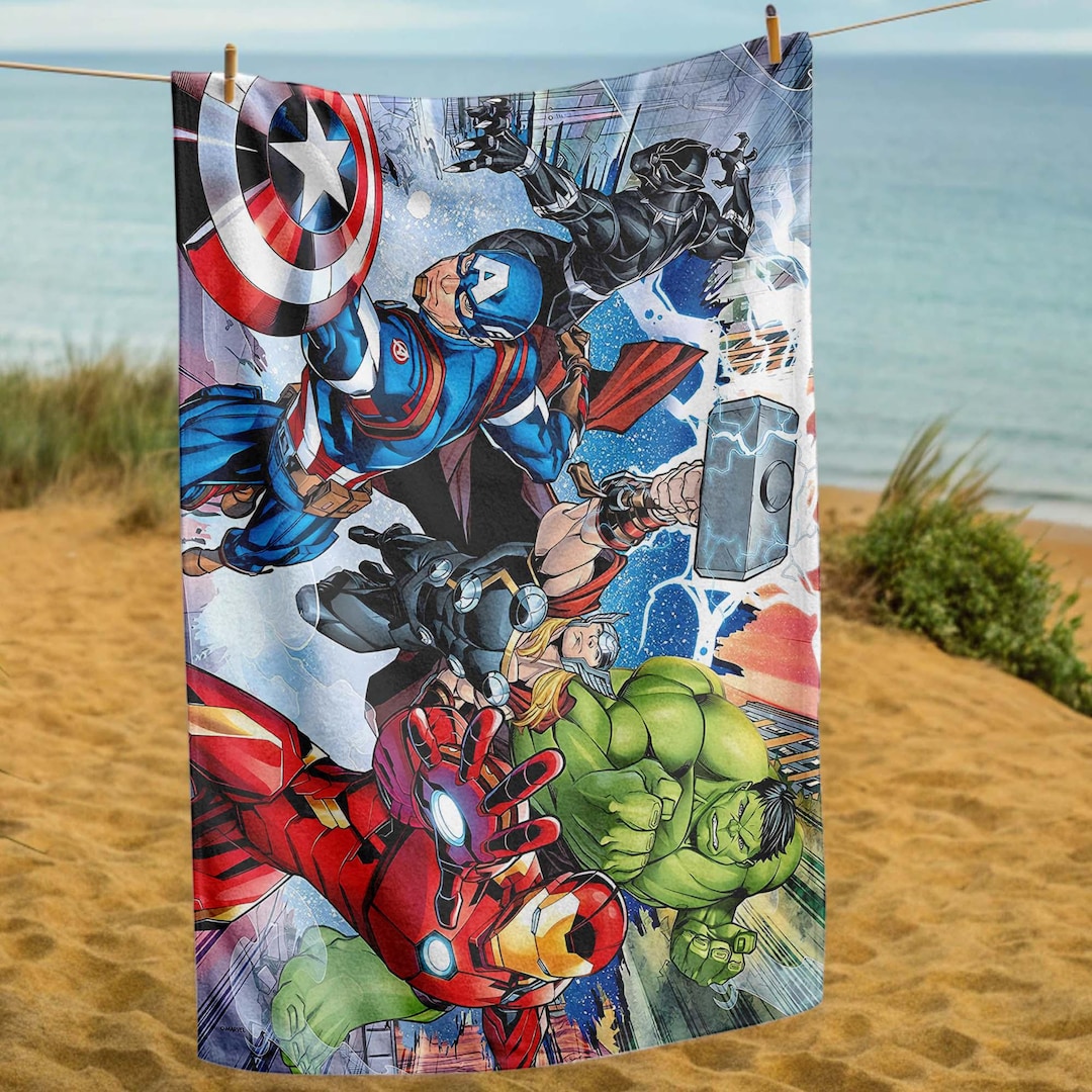 Superhero Beach Towel, Comic Book Style Towel, Captain America, Iron ...