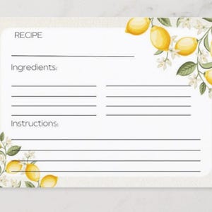Lemon Recipe Card Template: 4x6 Printable Baking Card (digital Download ...