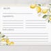 Lemon Recipe Card Template: 4x6 Printable Baking Card (digital Download ...
