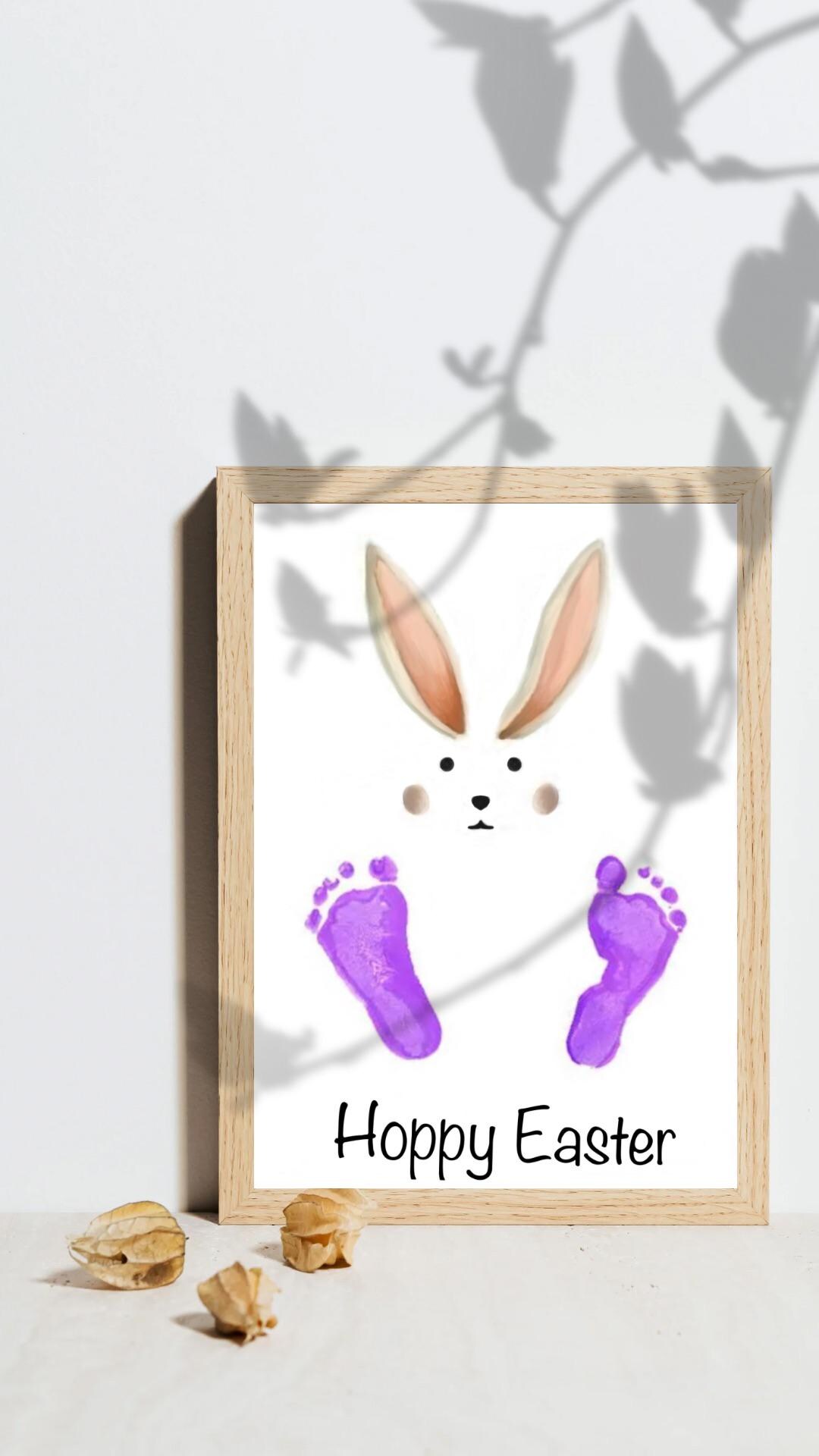 Happy Easter Footprint Art Little Bunny DIY Wall Art Baby Toddler ...