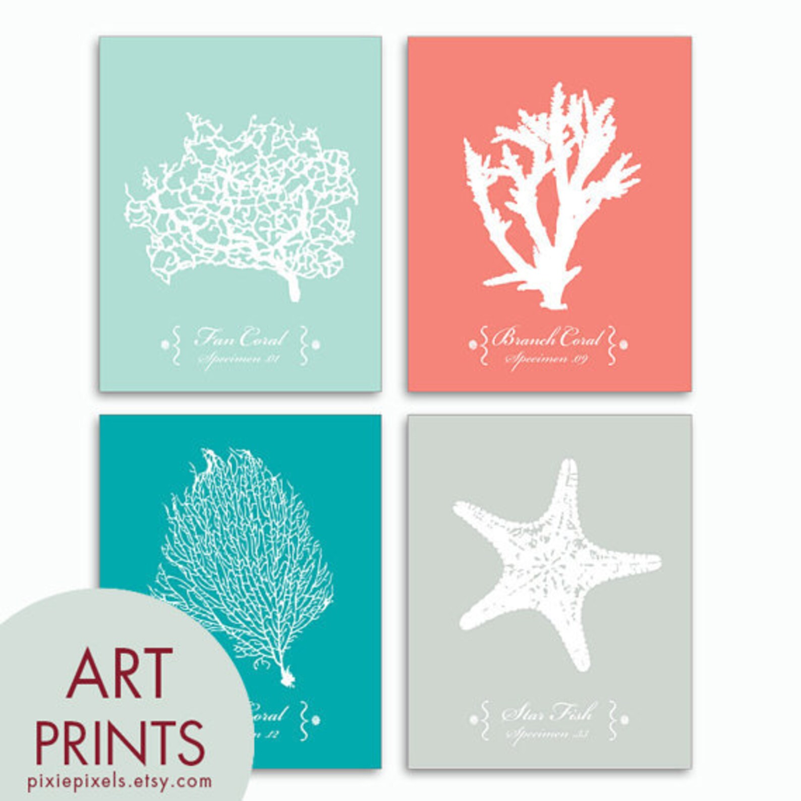 Underwater Sea Coral Collection series A Set of 4 Art | Etsy