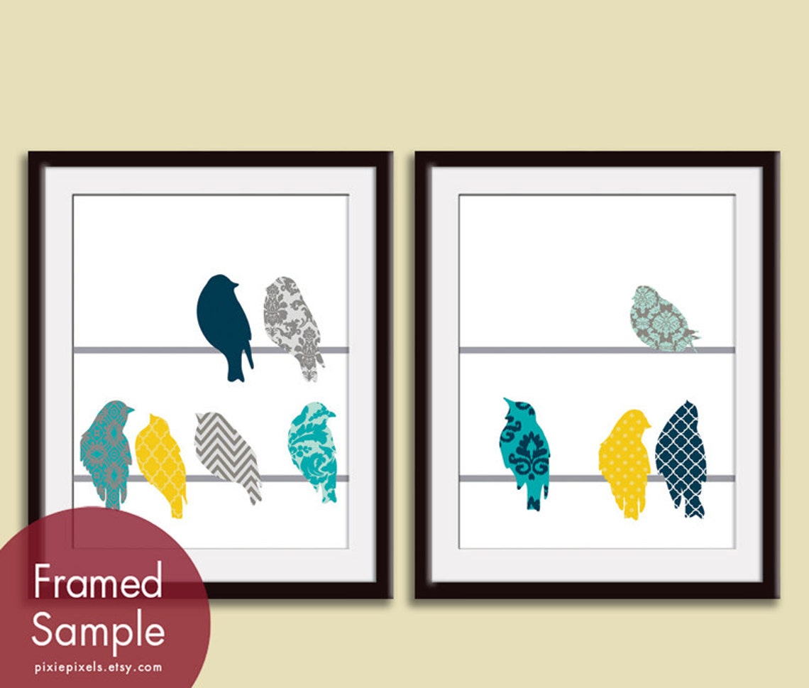 Vintage Pattern Birds on a Wire A Set of 2 Art Prints - Etsy