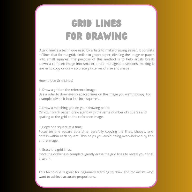 Printable Grid Line Art Guides / Step by Step Drawing Reference for ...