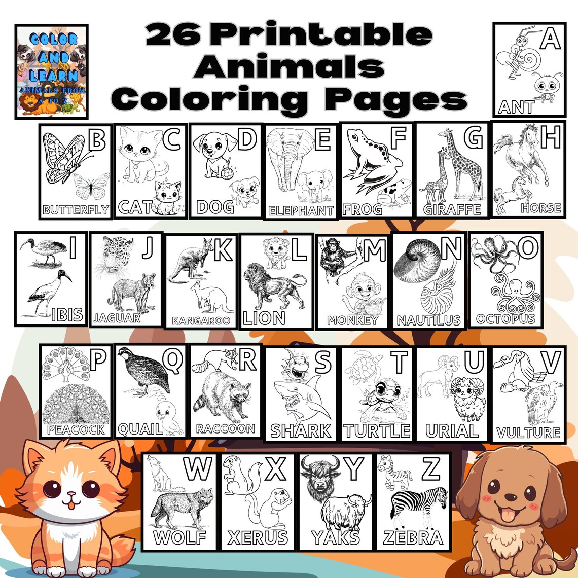 26 Printable Animals Coloring Pages From A to Z / Printable PDF / 26 ...