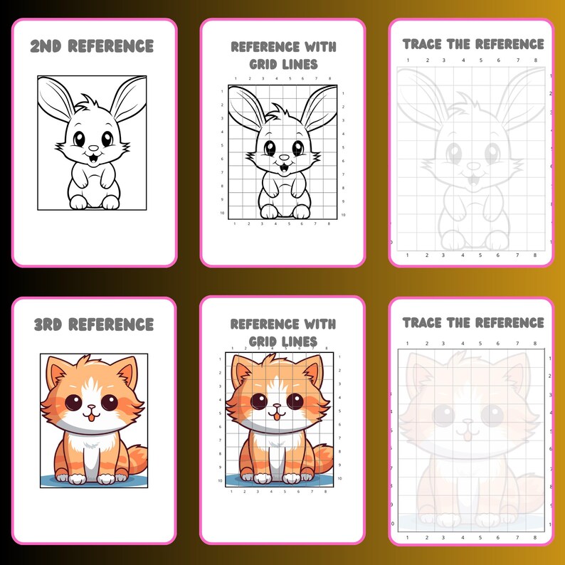 Printable Grid Line Art Guides / Step by Step Drawing Reference for ...