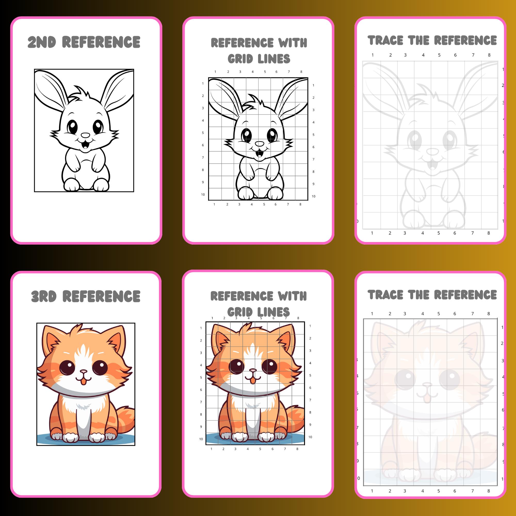 Printable Grid Line Art Guides / Step by Step Drawing Reference for ...