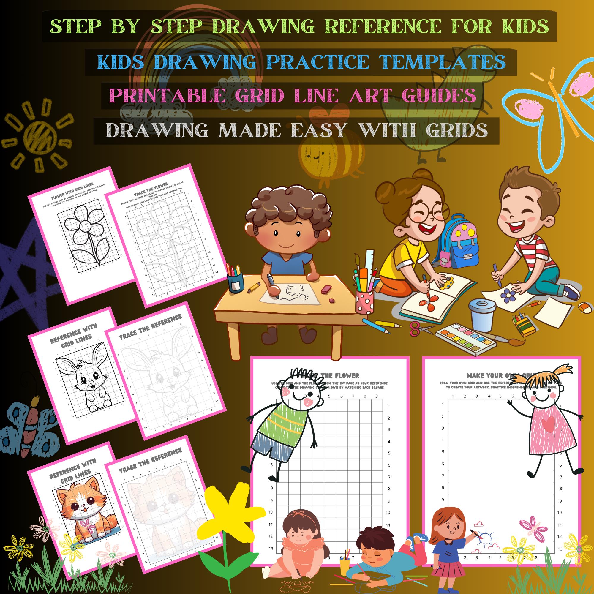 Printable Grid Line Art Guides / Step by Step Drawing Reference for ...