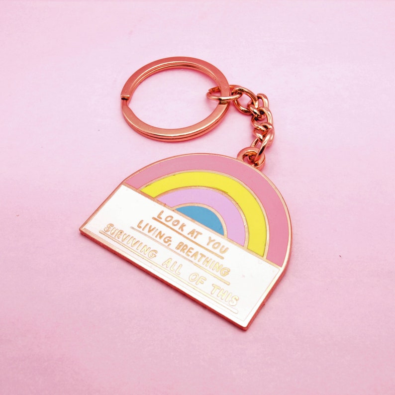 Living Breathing Surviving Rainbow Enamel Key Ring Mental - Etsy