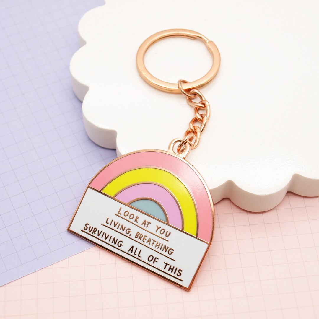 Living Breathing Surviving Rainbow Enamel Key Ring Mental Health ...