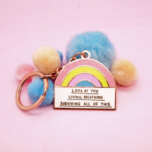 Living Breathing Surviving Rainbow Enamel Key Ring Mental - Etsy