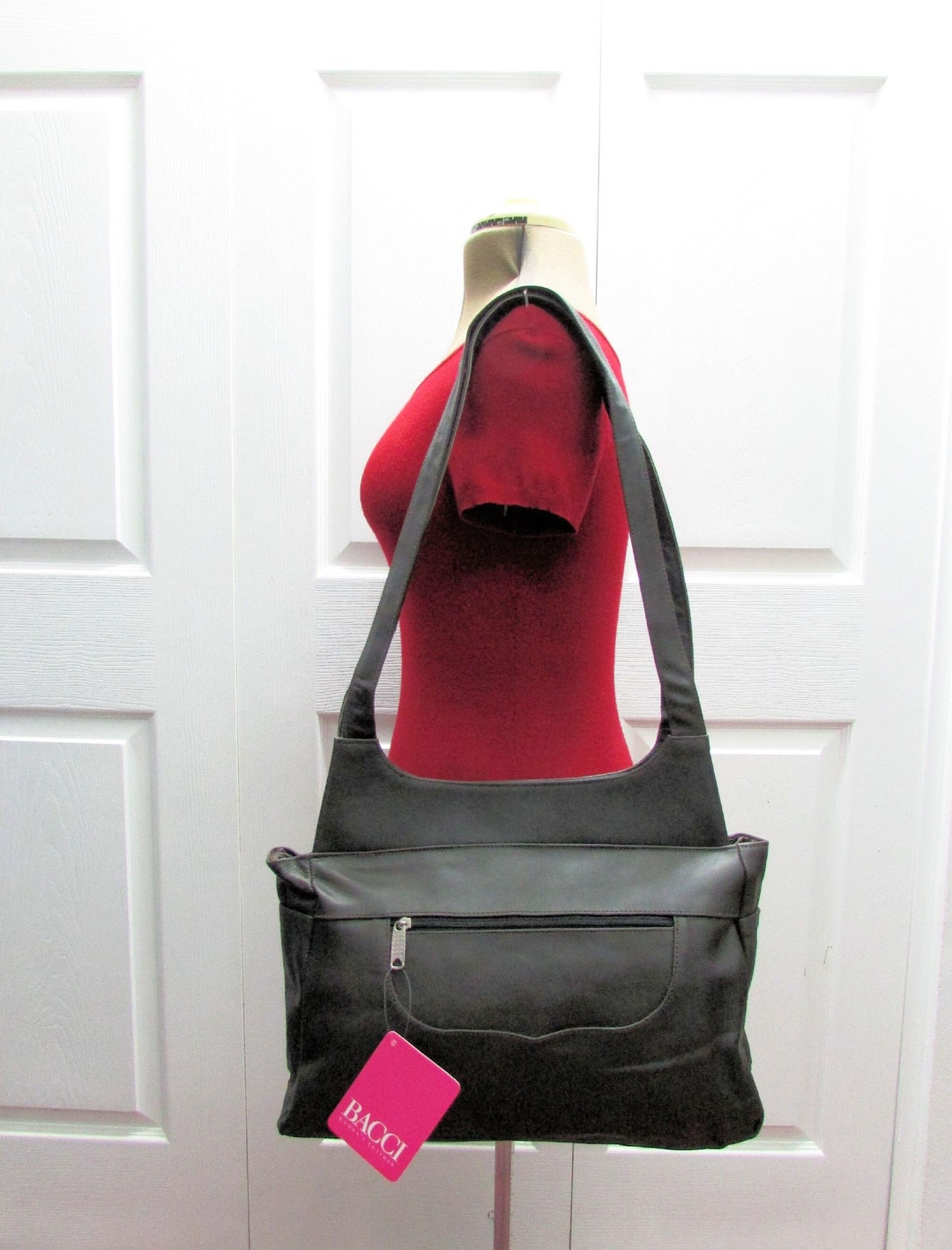 NOS Large Dark Brown Genuine Leather Shopper Tote, Large Leather Hobo, Large Leather Zip Top Bag ...